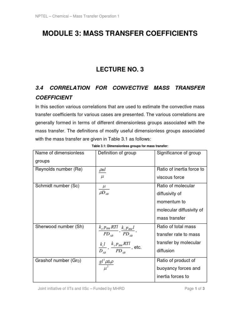 Mass Transfer Pdf Mass Transfer Reynolds Number