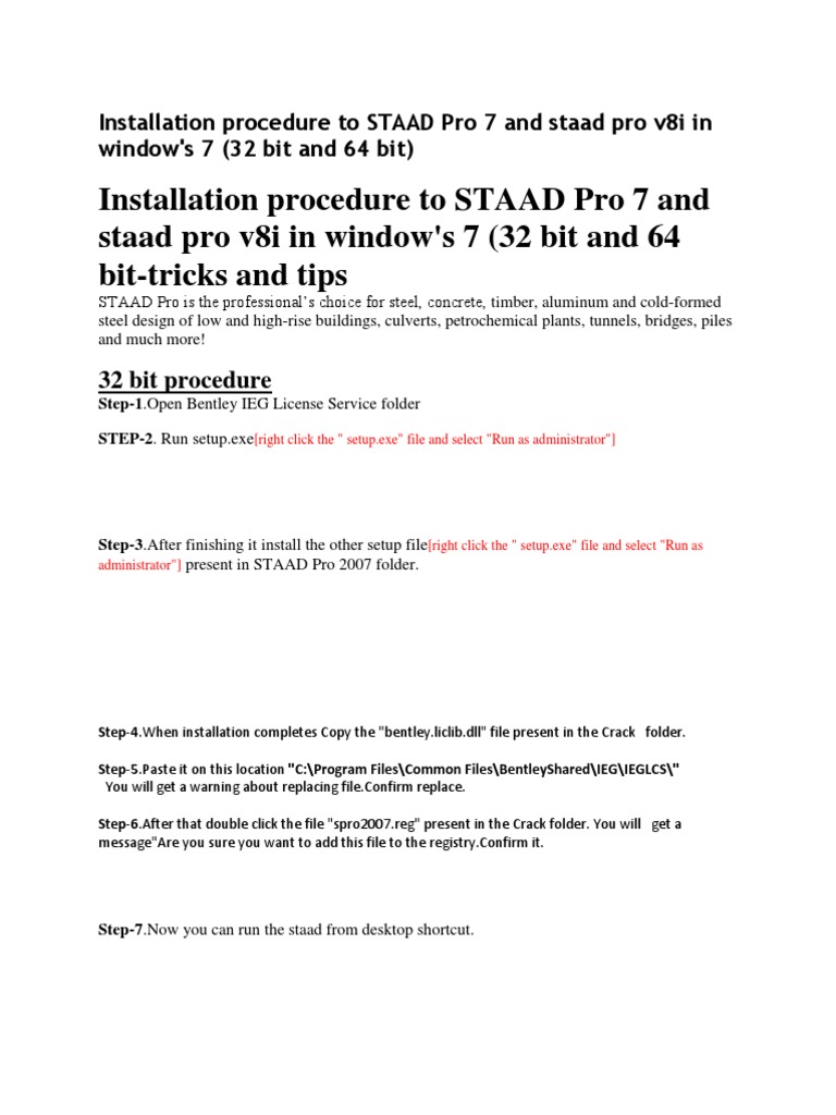 Installation Procedure To STAAD Pro 7 and Staad Pro V8i in Window | PDF | Windows Registry ...