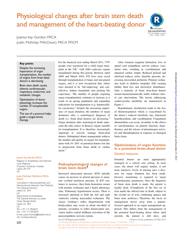 Optimization of Organ Function in Potential Brain-Dead Organ Donors: A ...