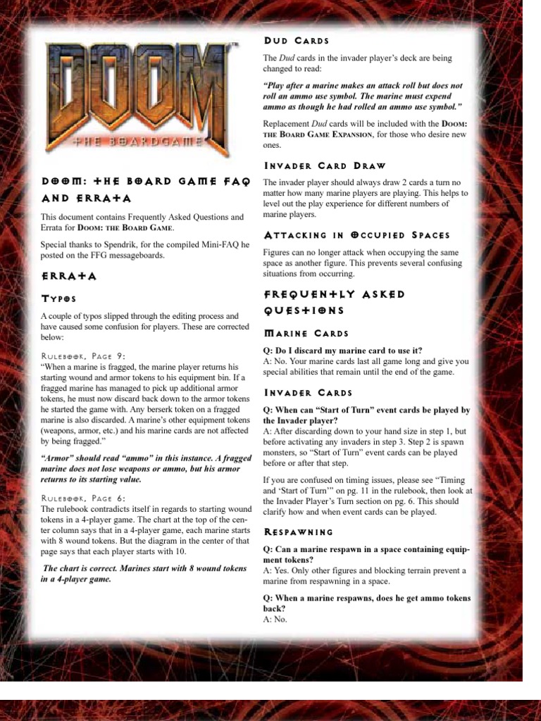 Changes to Dud Cards and Frequently Asked Questions for Doom: The Board ...