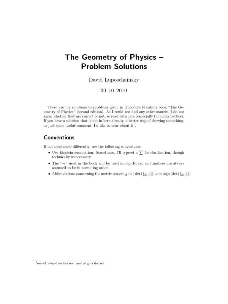 The Geometry of Physics Frankel Solutions | PDF | Differential Form ...