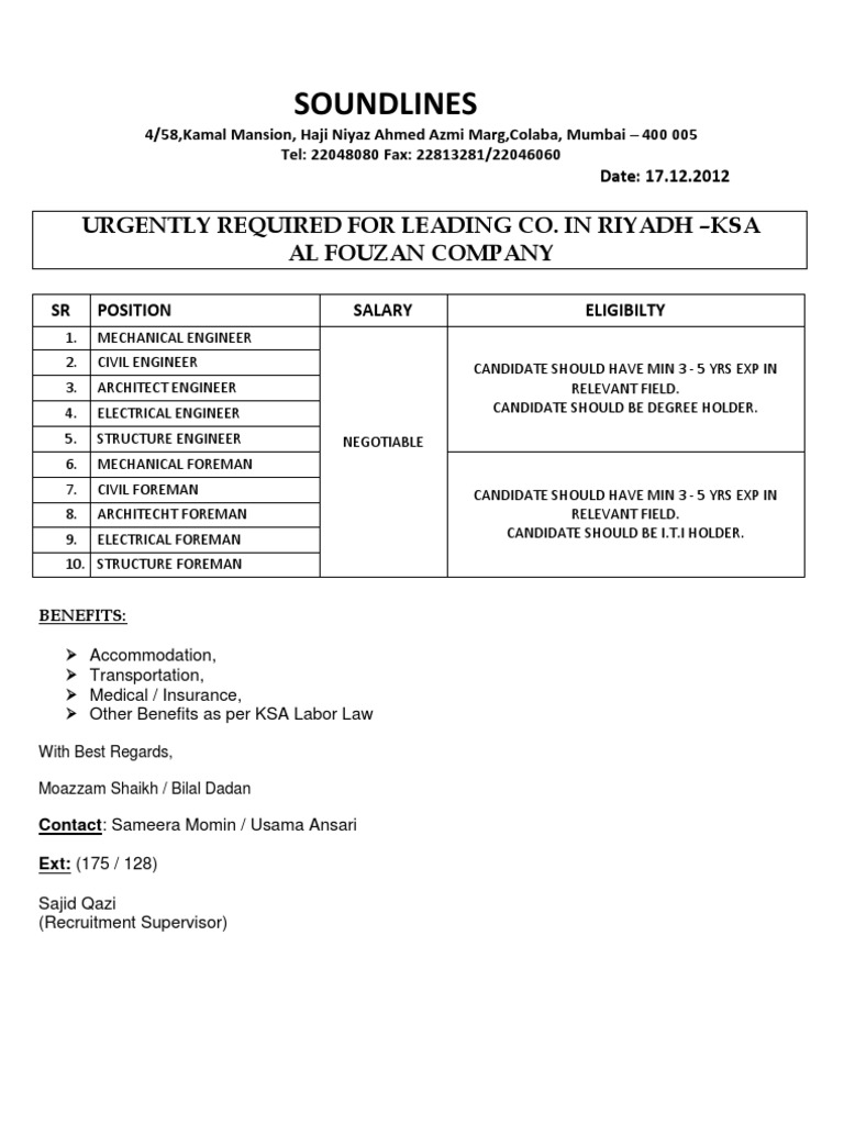 Job Openings at Al Fouzan, Riyadh | PDF | Business