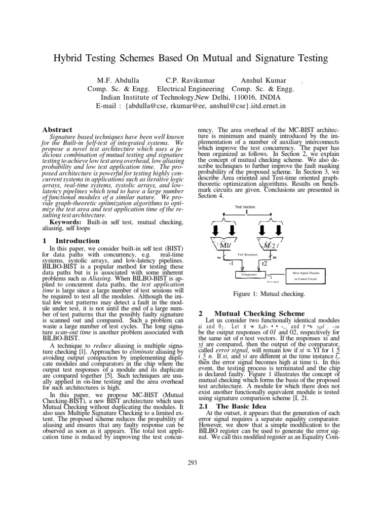 A Novel Hybrid Bist Architecture Combining Mutual Testing And Signature Testing For Highly 