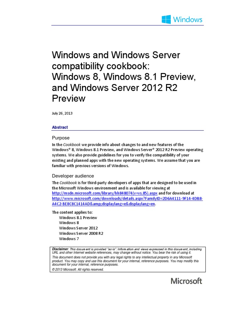 Windows and Windows Server Compatibility Cookbook | PDF | Windows 8 ...