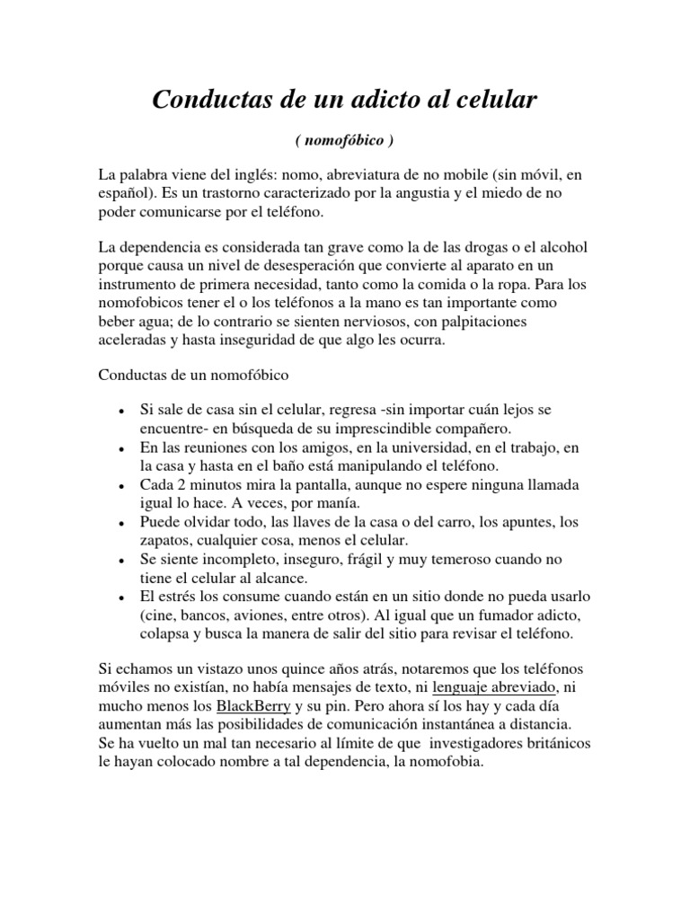 Conductas de Un Adicto Al Celular | PDF