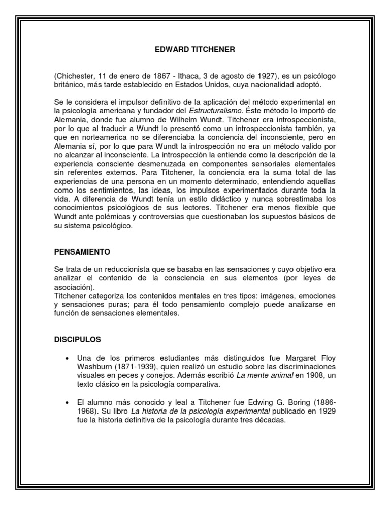 Edward Titchener: Pionero del Estructuralismo | PDF