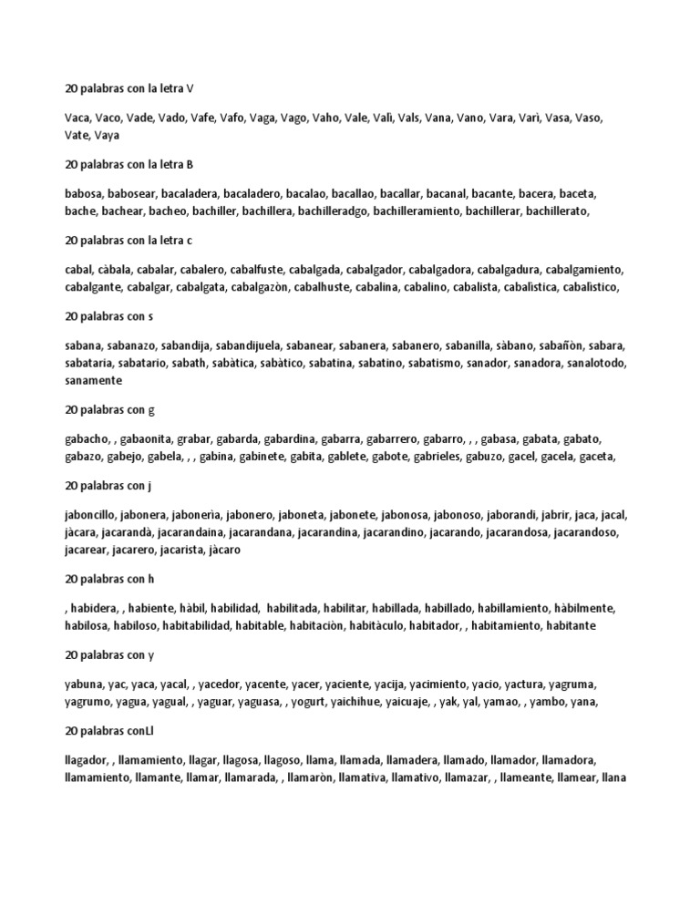 20 Palabras Con La Letra V | PDF