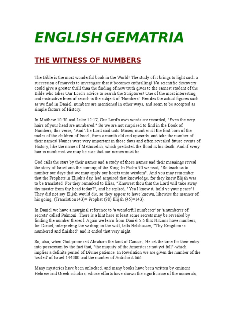 English Gematria | PDF | Elijah | Book Of Numbers