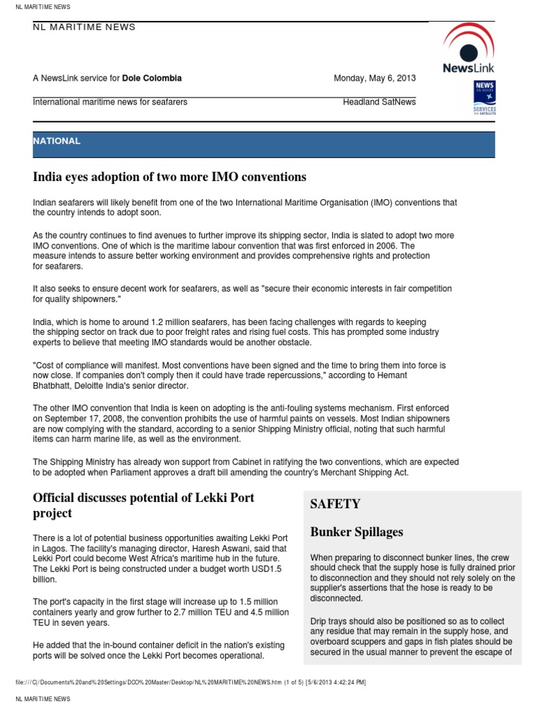 India Eyes Adoption of Two More IMO Conventions: National | PDF | Port ...