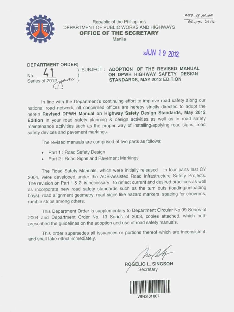 Revised DPWH Highway Safety Standards | PDF | Road | Road Traffic Safety