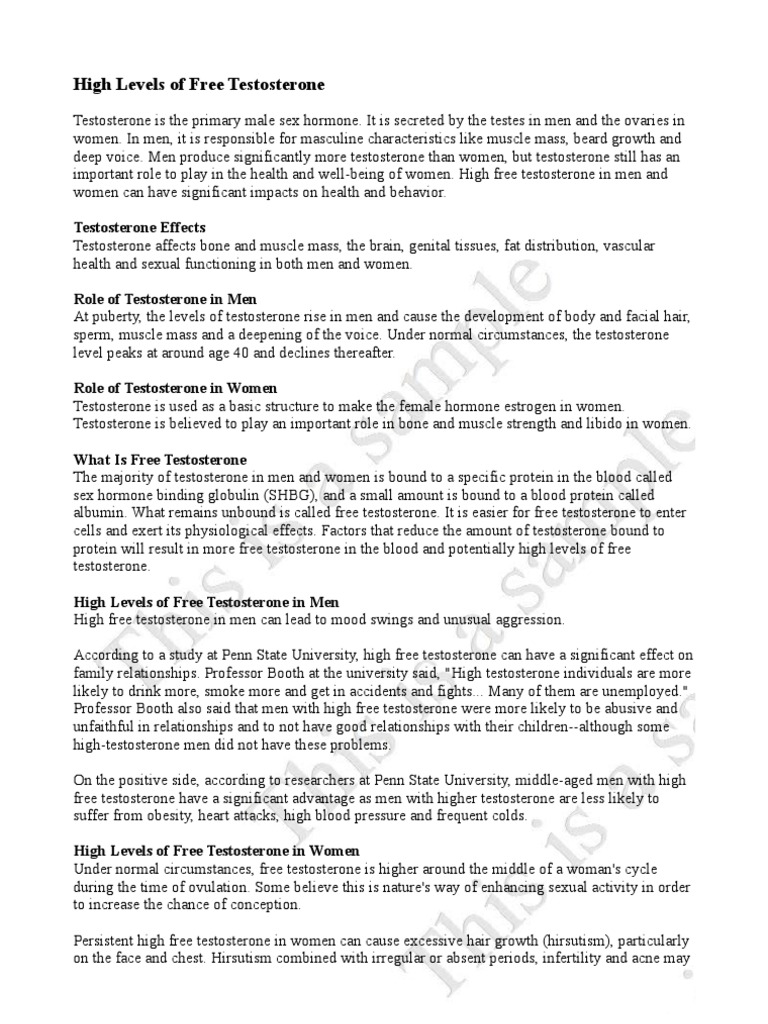 High Levels of Free Testosterone | PDF | Testosterone | Sexual Anatomy