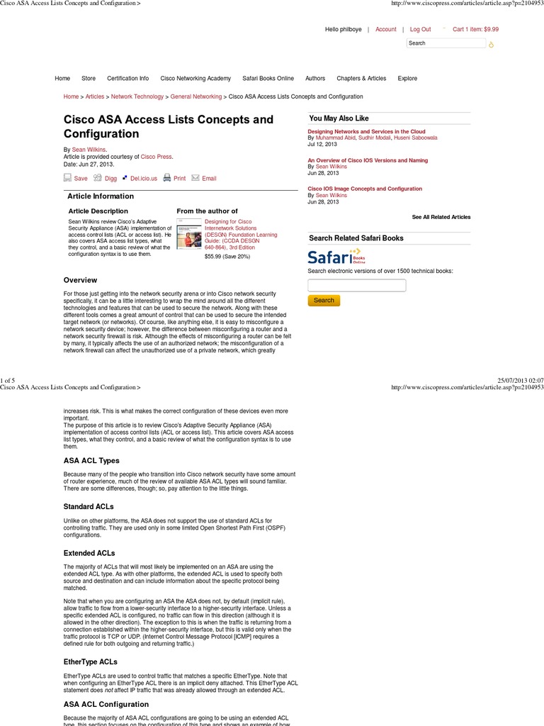 Cisco ASA Access Lists Concepts and Configuration | PDF | Router (Computing) | Cyberspace