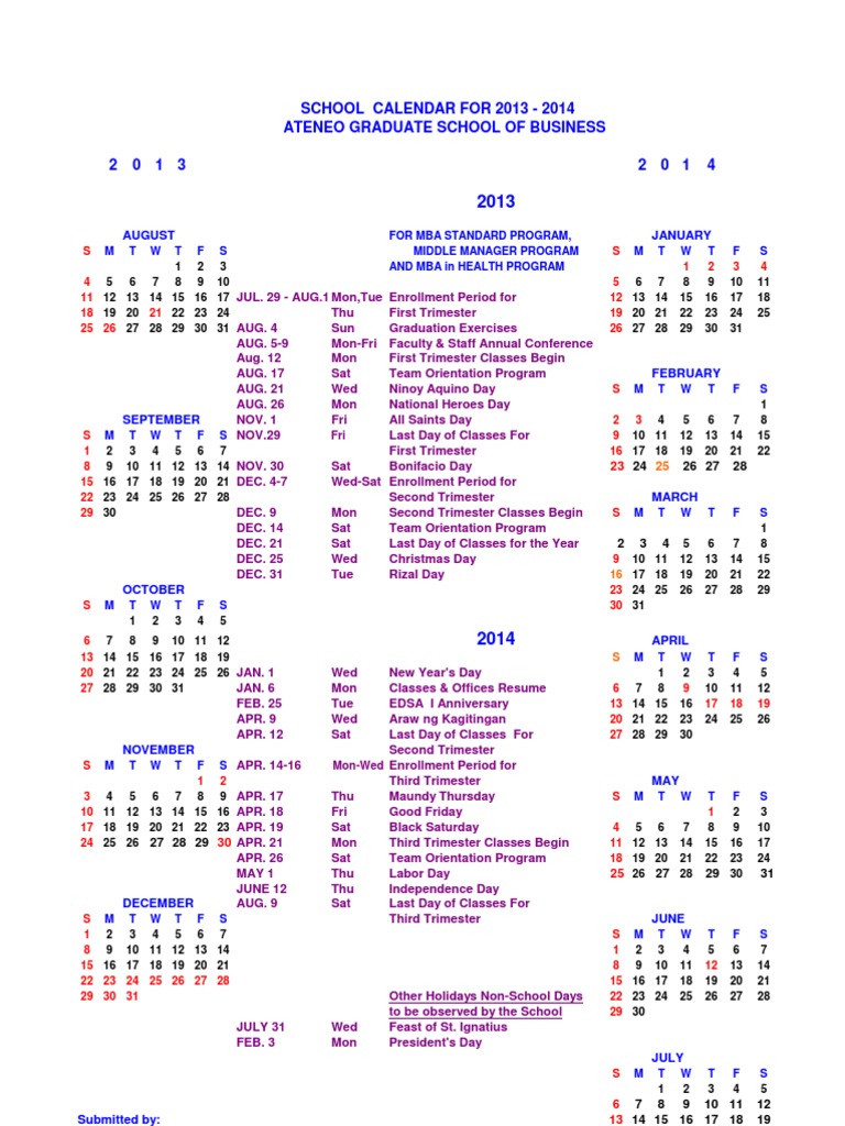 AGSB School Calendar For 1 Year Standard MBA | PDF | Observances | Holidays