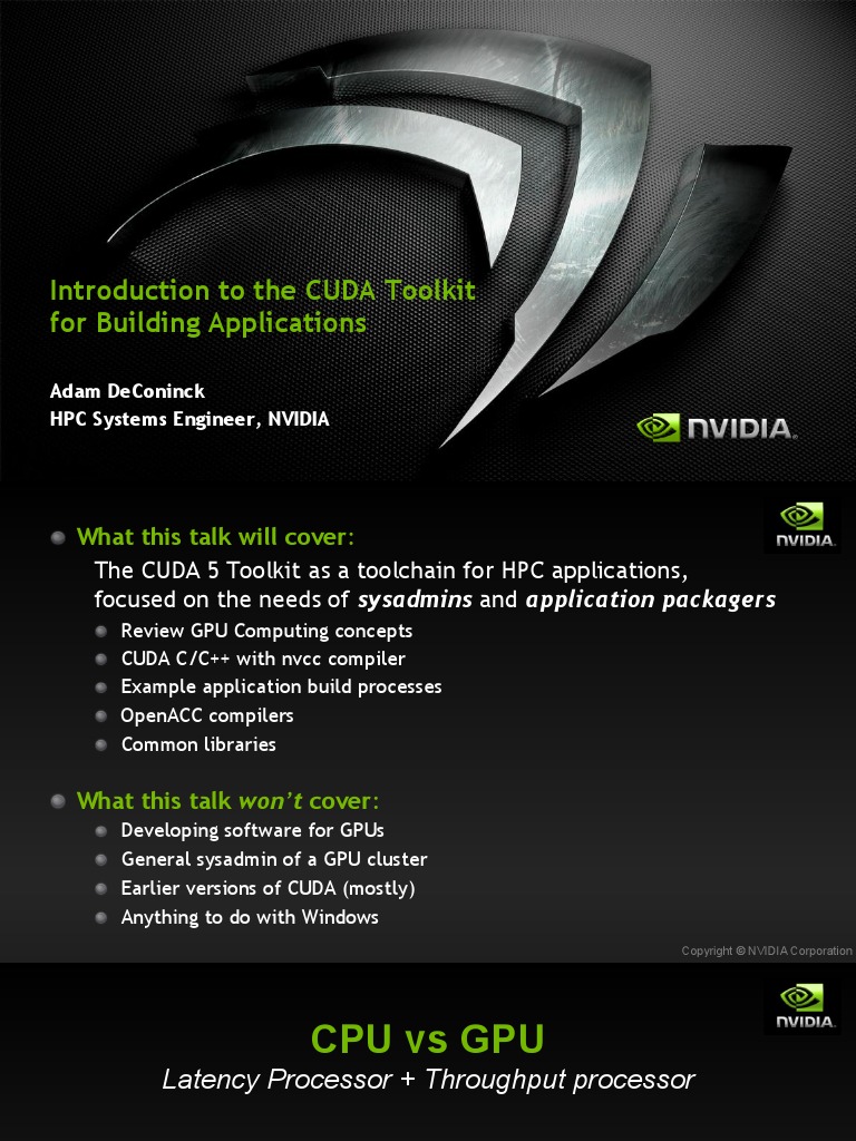CUDA Toolkit For Sysadmins Graphics Processing Unit Parallel Computing
