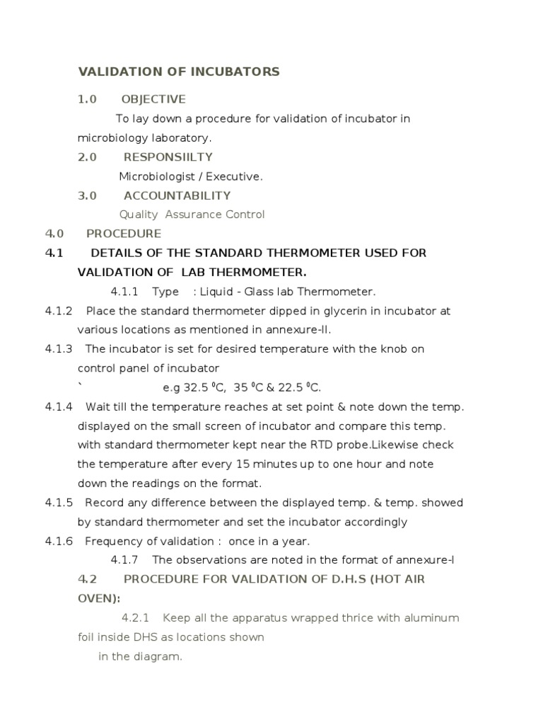 Incubator Validation Procedure Guide | PDF | Thermometer | Chemistry