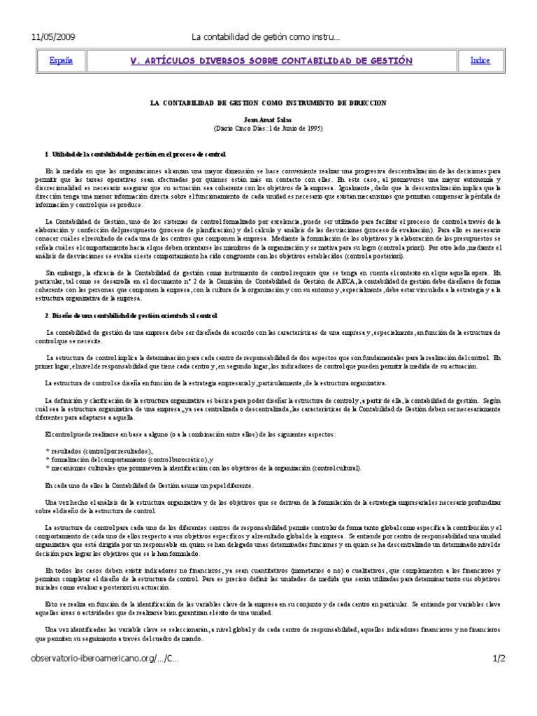 18c.la Contabilidad de Gestión Como Instrumento de Dirección (Joan Amat Salas) | PDF ...