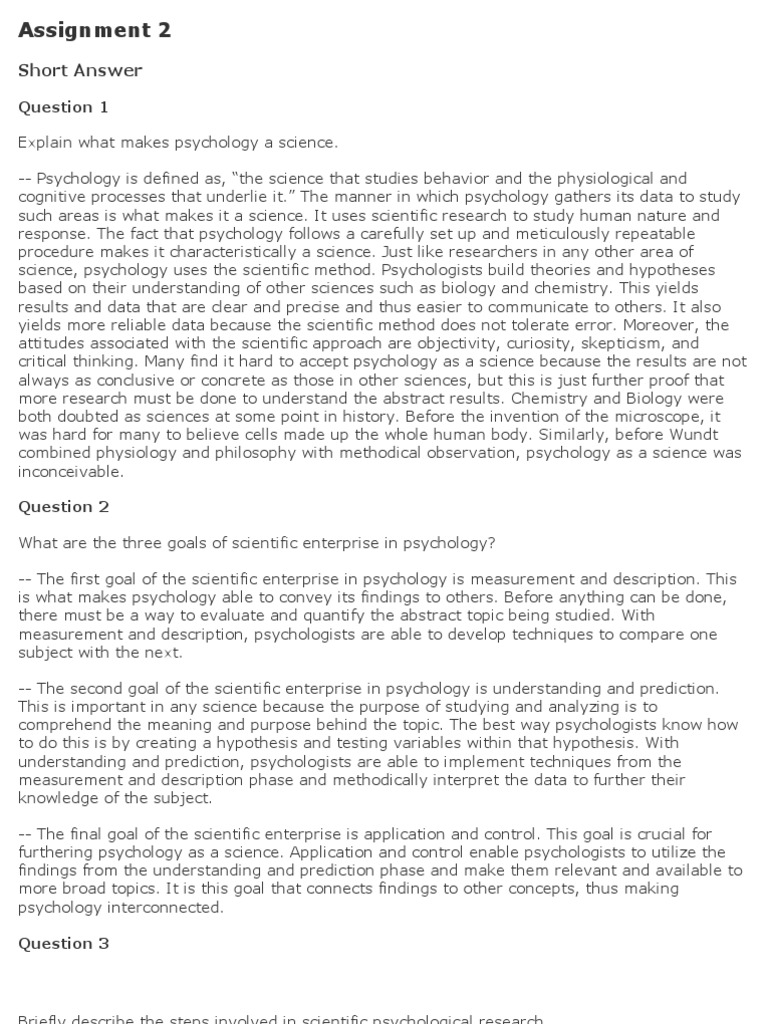 psyc 101 Assignment 2 | Experiment | Psychology