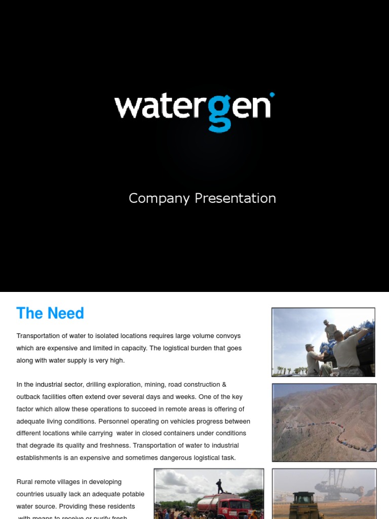 Water-Gen Presentation CIV June 2013 | PDF | Water Quality | Air ...