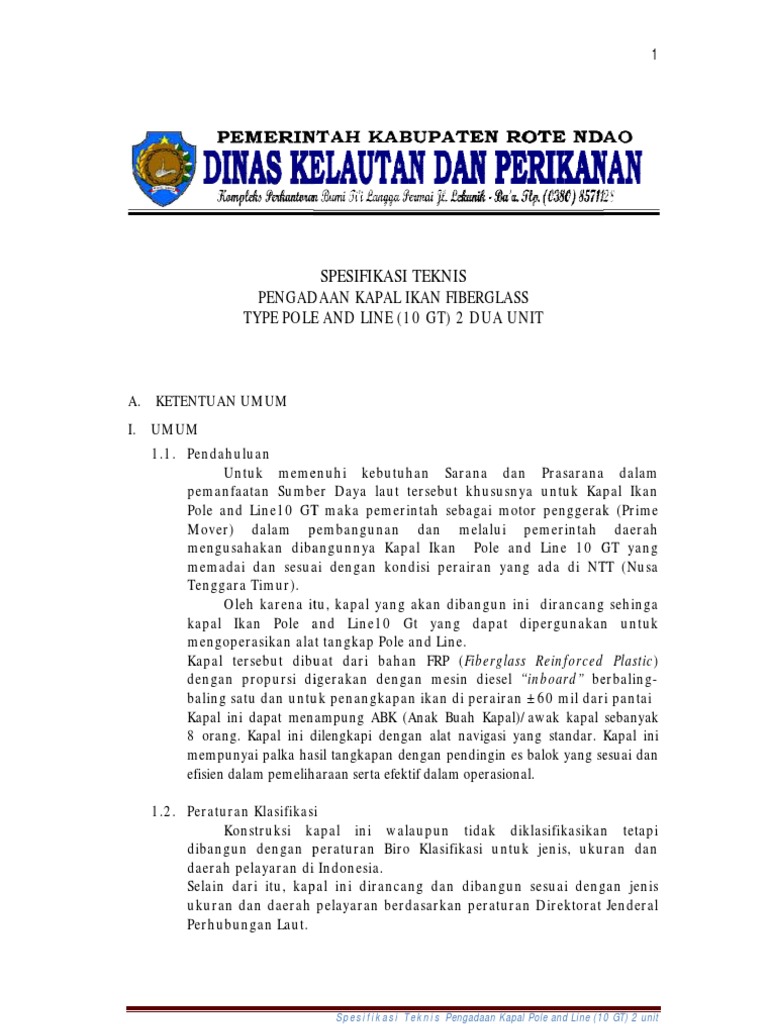 Lampiran 4a. Spesifikasi Teknis Kapal Pole N Line | PDF | Griya & Taman | Teknologi & Rekayasa