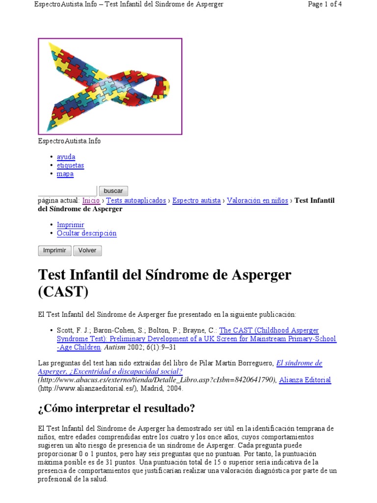 Test Infantil Del Sindrome de Asperger Cast | PDF