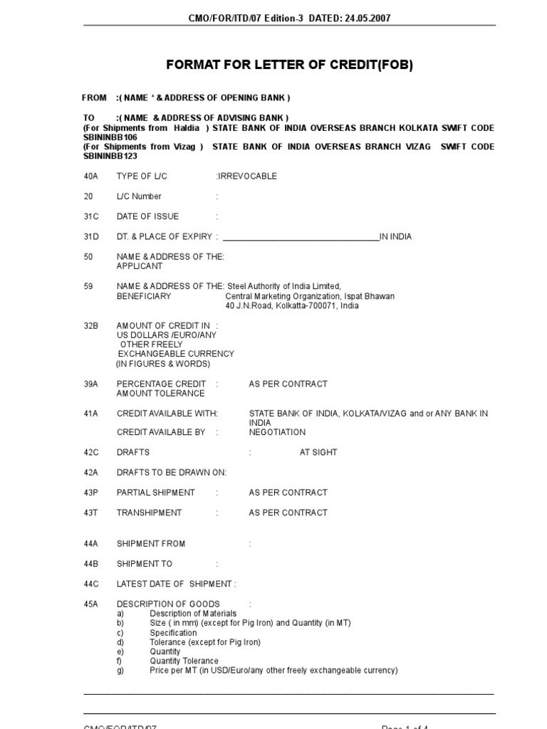 Letter of Credit | Letter Of Credit | Cargo