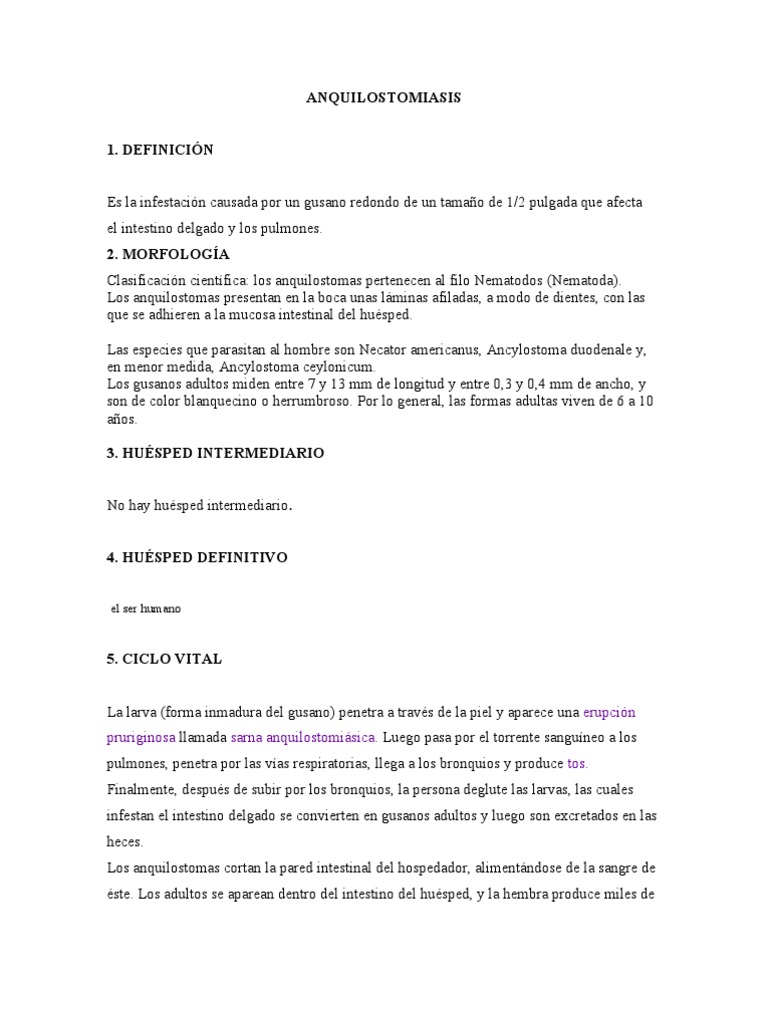 Anquilostomiasis: definición, morfología, ciclo vital, síntomas ...