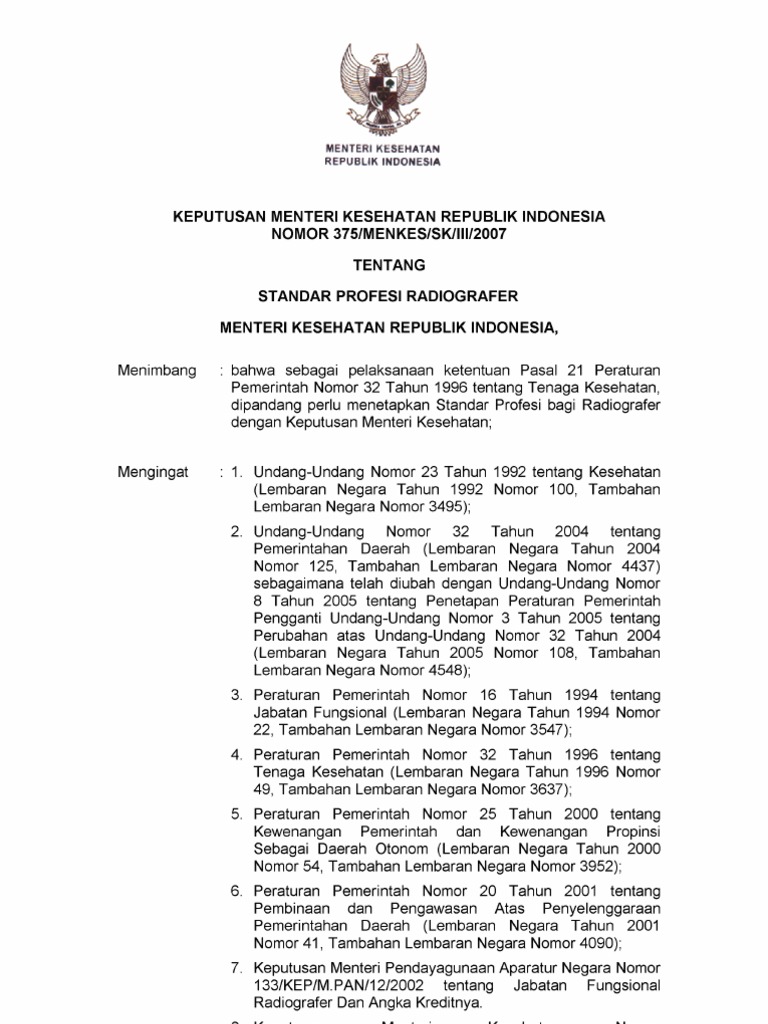 KMK No. 375 TTG Standar Profesi Radiografer | PDF