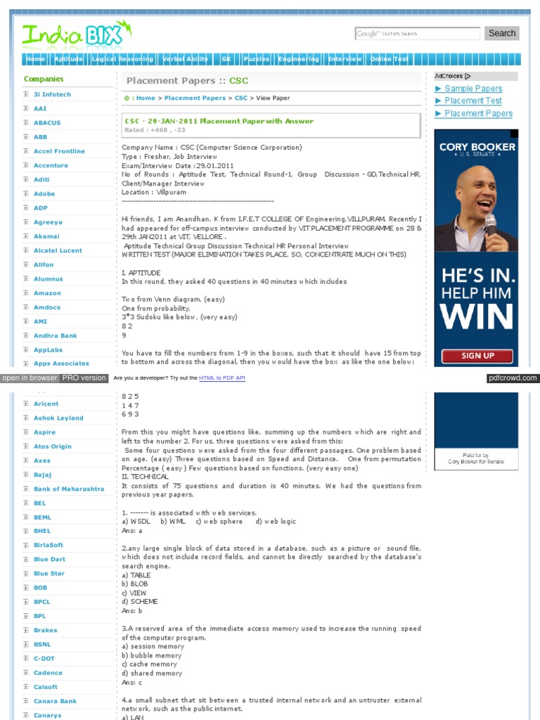 WWW Indiabix Com Placement Papers CSC 494 | PDF | Databases | Computer ...