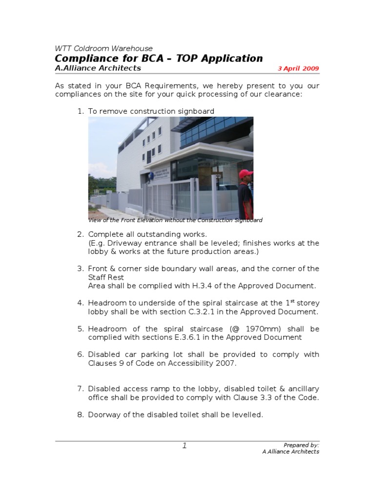 BCA Compliance To Requirements | PDF | Elevator | Buildings And Structures