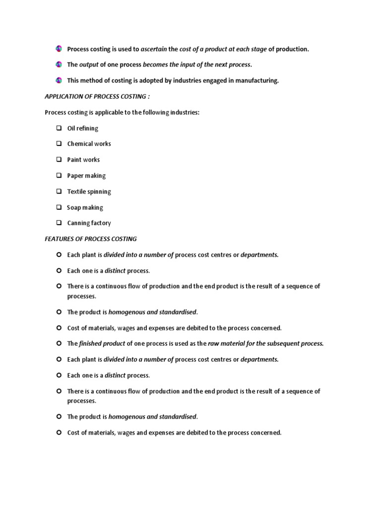 Key Features of Process Costing | PDF