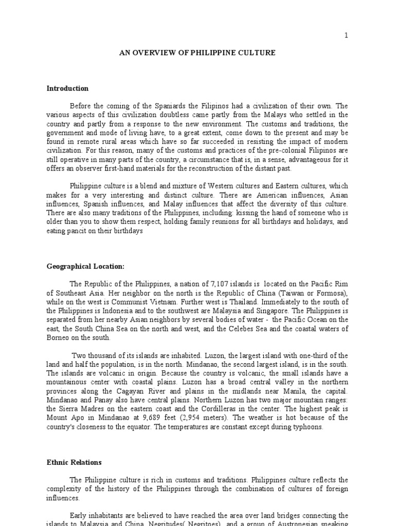 Lesson 1 An Overview of Philippine Culture | PDF | Luzon | Philippines
