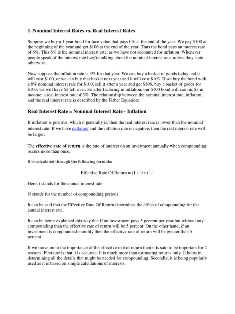 Nominal Interest Rates vs. Real Interest Rates: Deflation | PDF | Real ...