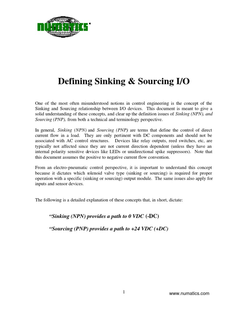 Defining Sinking & Sourcing I/O: Sourcing (PNP), From Both A Technical ...