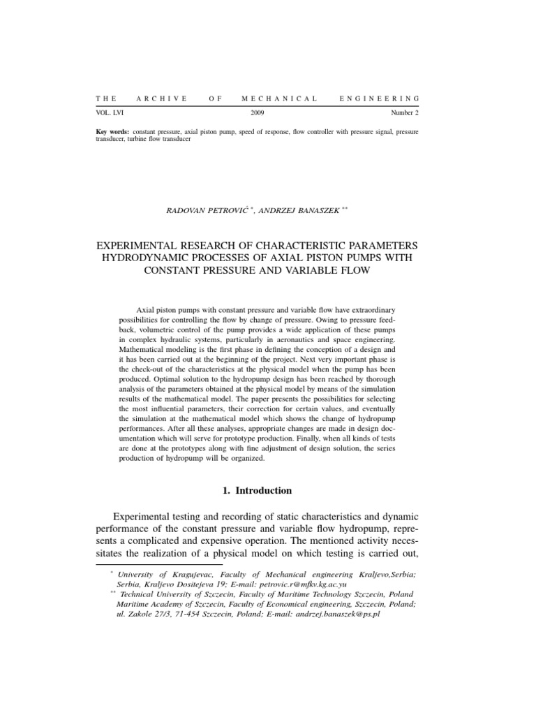 Axial Piston Pump Hydrodynamics | Download Free PDF | Mathematical ...
