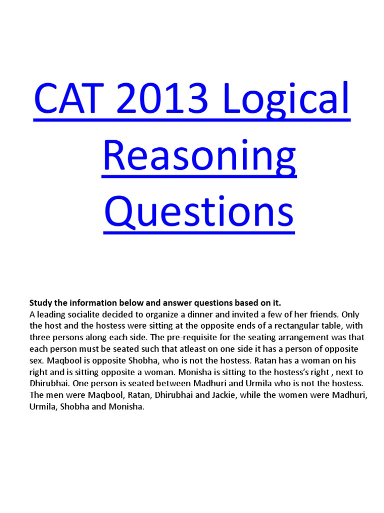 Logical Reasoning Question Bank | PDF