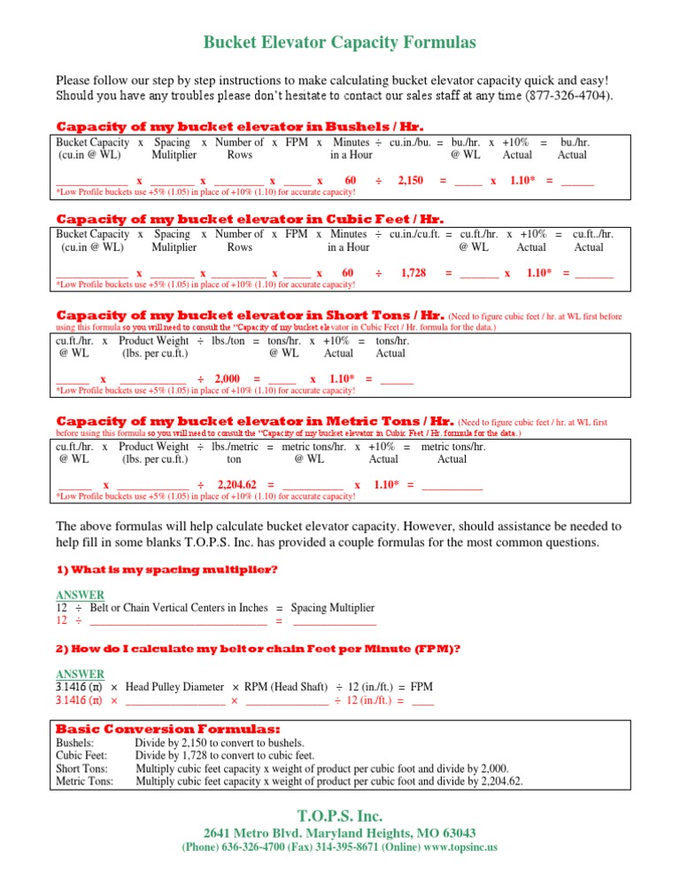 Bucket Elevator Capacity Formulas REVISED | PDF | Computers ...