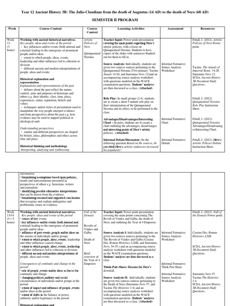 3B Ancient History Program | PDF | Nero | Historian