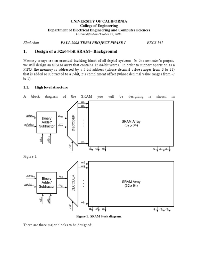 Design of A 32x64-Bit SRAM - Background: Elad Alon 141 | PDF | Random ...