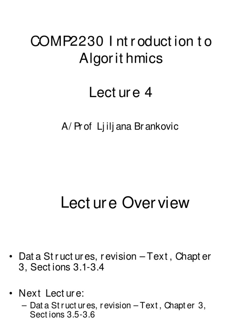 COMP2230 Introduction To Algorithmics: A/Prof Ljiljana Brankovic | PDF ...