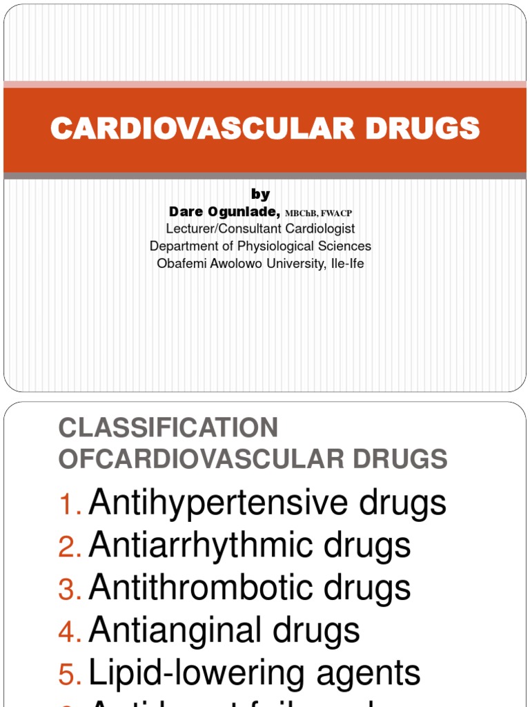 Classification of Cardiovascular Drugs | PDF | Internal Medicine ...