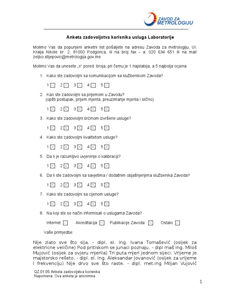 Anketa Zadovoljstva Korisnika | PDF