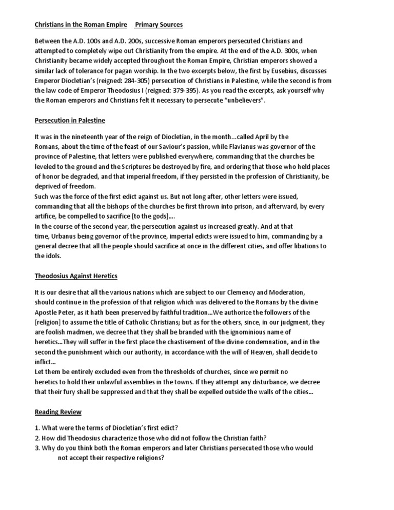 Christians in The Roman Empire-Reading and Questionss | PDF | Ancient ...
