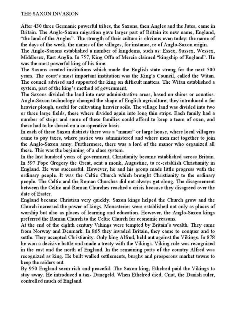 The Saxon Invasion | PDF | Anglo Saxons | Medieval England