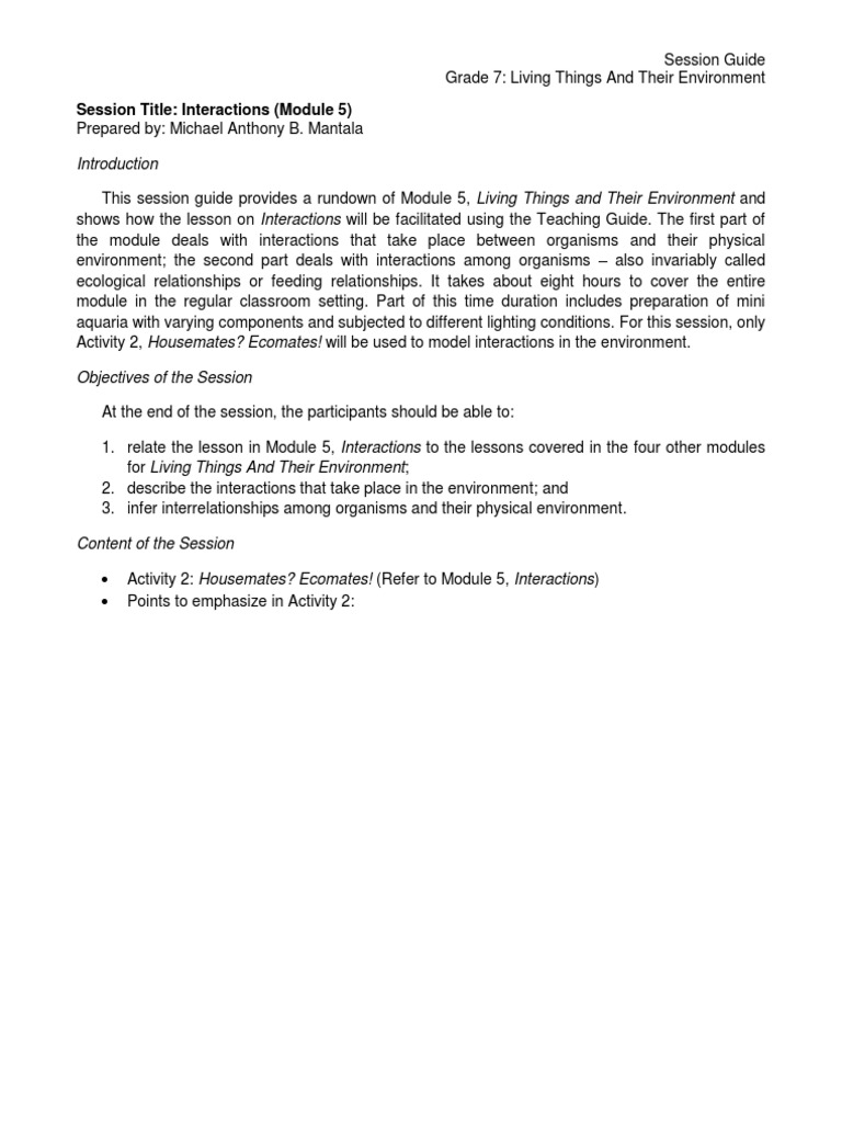 Understanding Ecological Interactions: A Guide to Teaching Module 5 on ...
