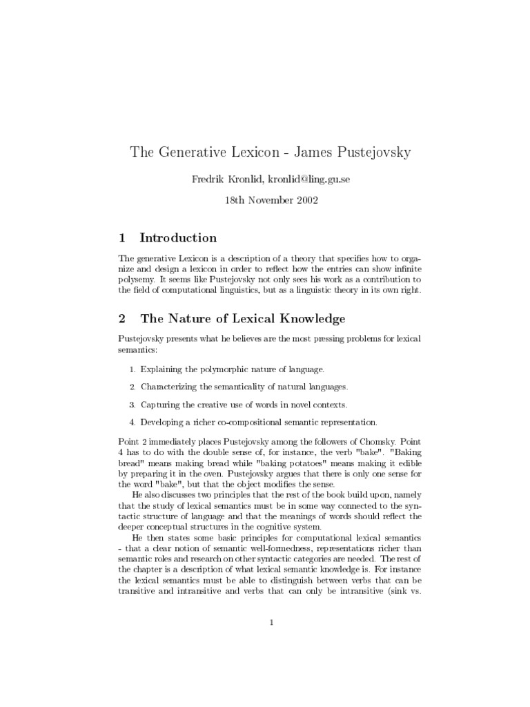 Pustejovsky - Generative Lexicon | PDF | Language Mechanics | Style (Fiction)
