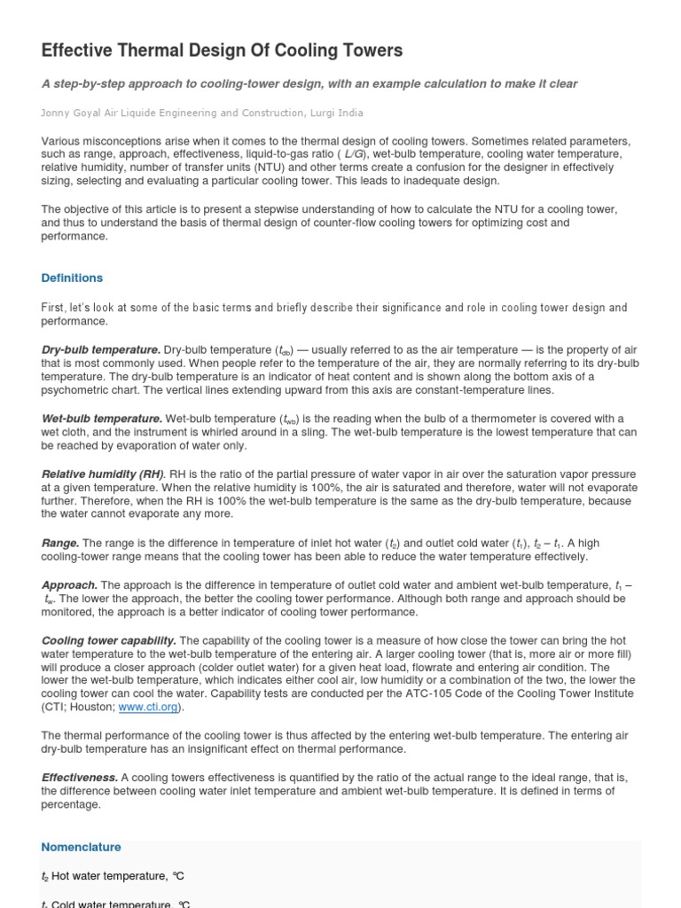 Thermal Design of Cooling Towers | PDF | Relative Humidity | Heat Transfer