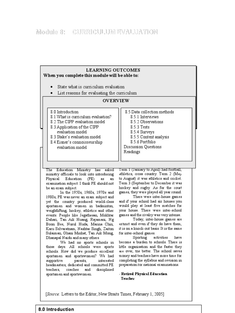 Module 8.evaluation | PDF | Evaluation | Curriculum