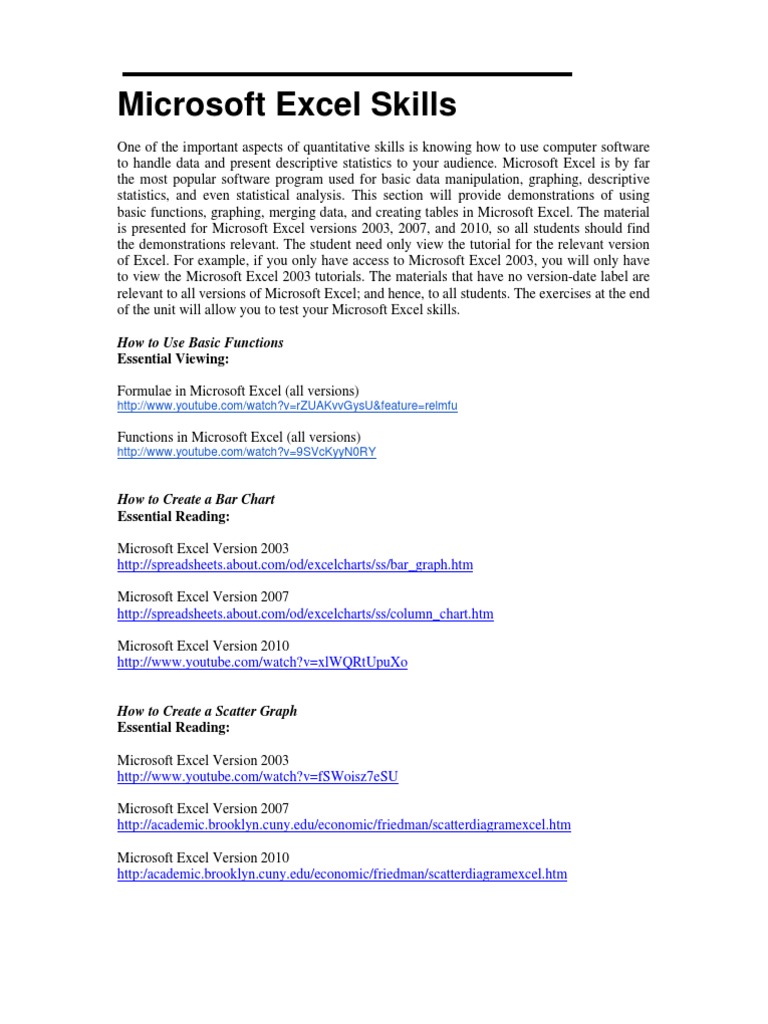 Microsoft Excel Skills: How To Use Basic Functions | PDF | Microsoft ...