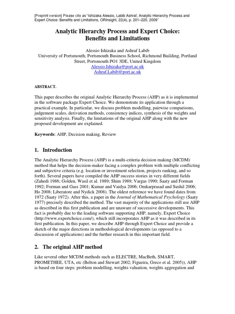 ORI-Preprint Expert Choice | PDF | Sensitivity Analysis | Operations Research
