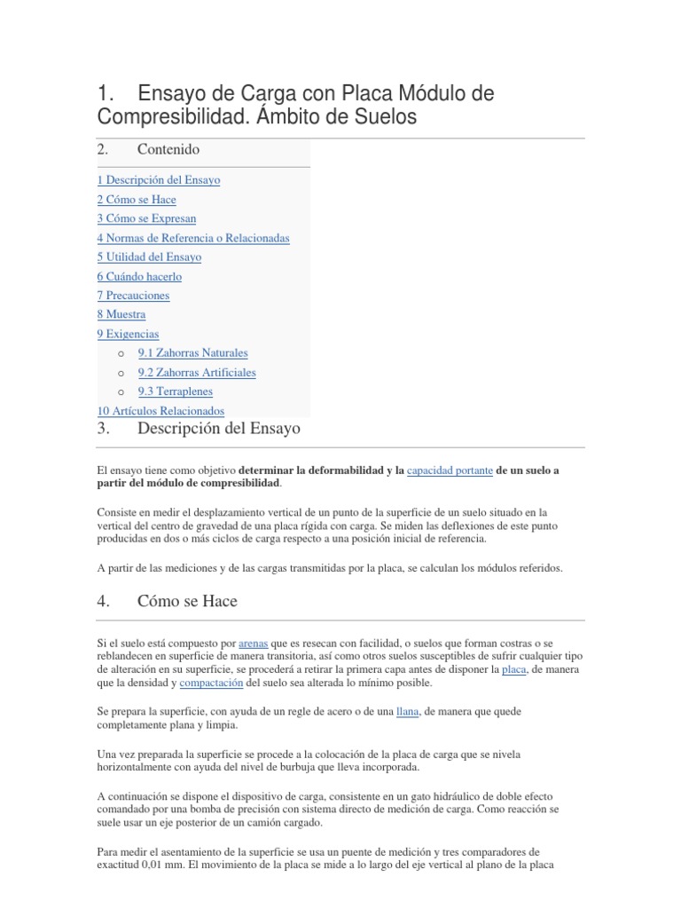 Ensayo de Carga con Placa en Suelos | PDF | Medición | Suelo